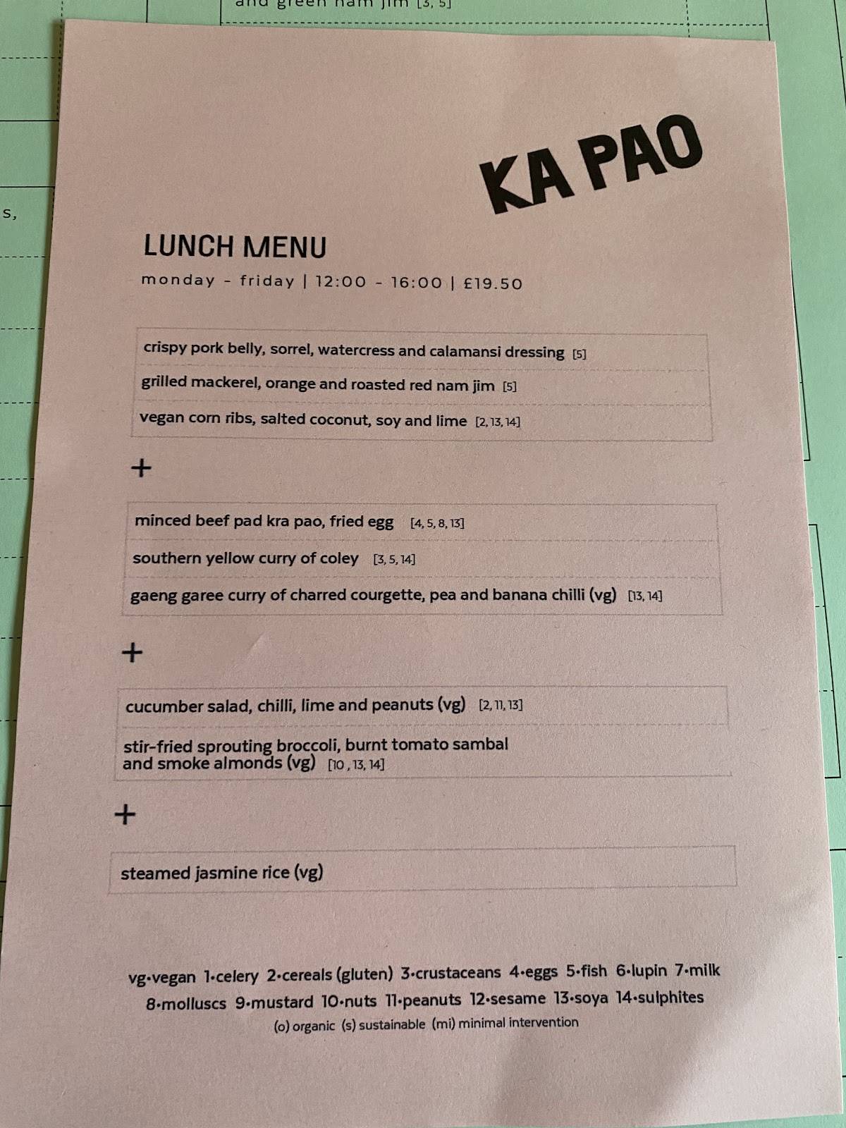 Menu at Ka Pao Glasgow restaurant, Glasgow