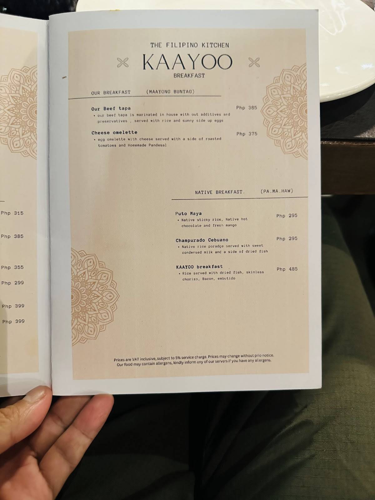 Menu at Kaayoo The Filipino Kitchen restaurant, Cebu City