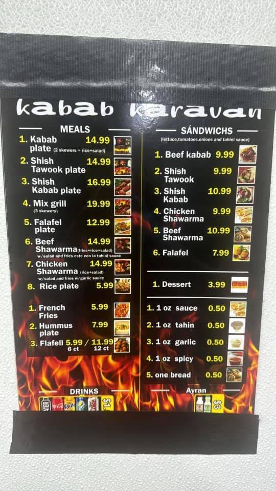 Menu at Kabab karavan Mediterranean food truck restaurant, Brownsville