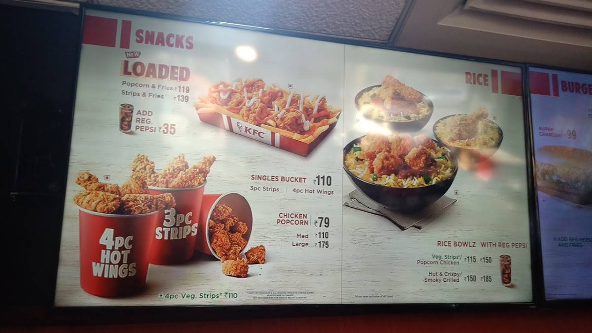 Menu at KFC, Kadapa