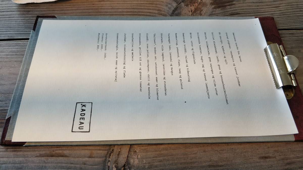 Speisekarte von Kadeau Bornholm restaurant, Aakirkeby