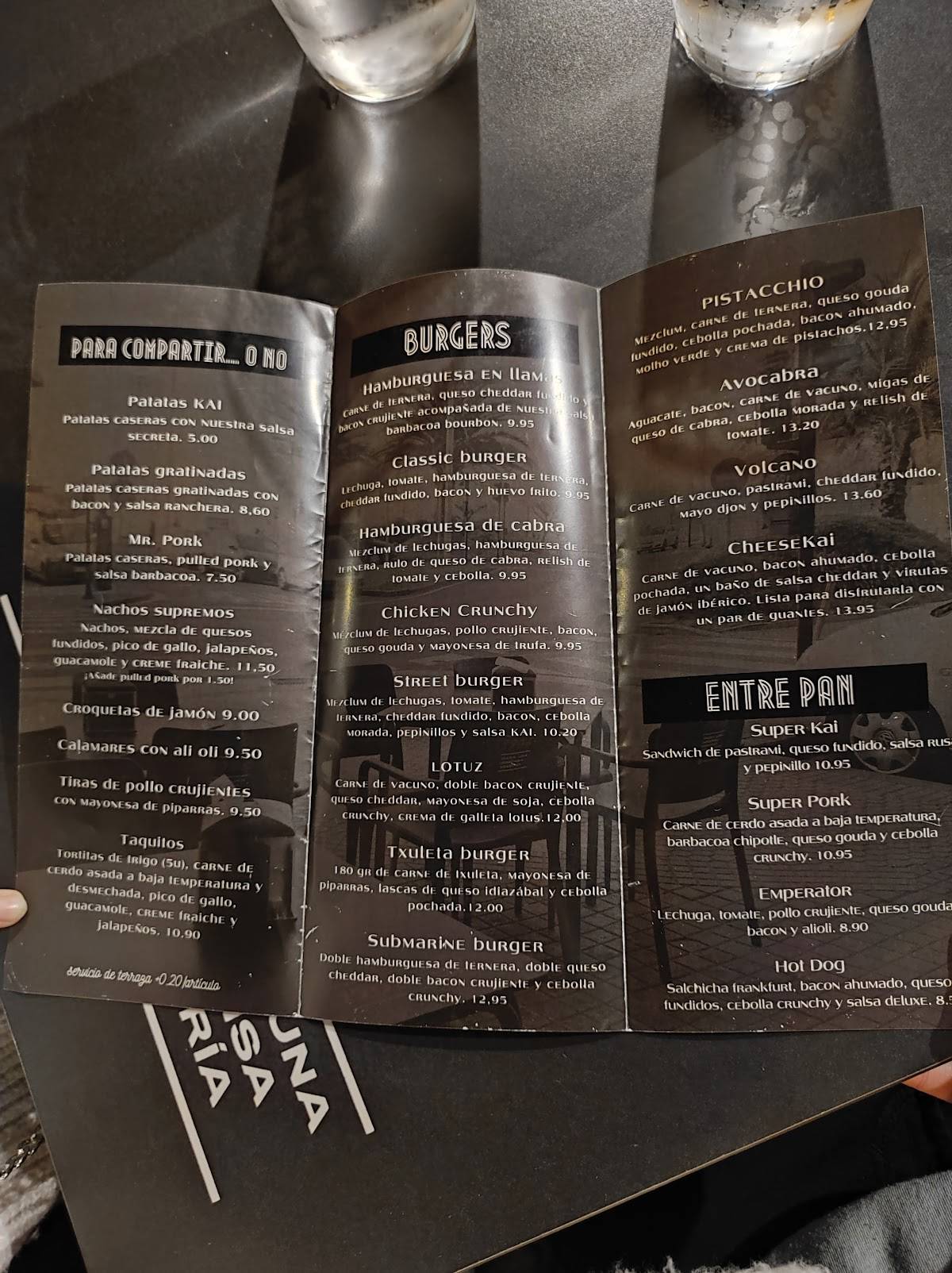 Carta del pub y bar Kai Street food & Drinks, San Sebastián, Kolon ...