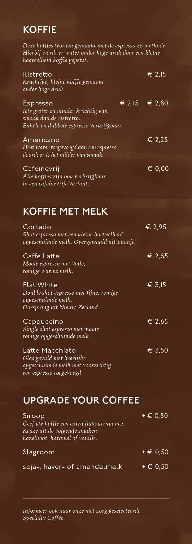 Speisekarte von Kaldi Tilburg, Tilburg
