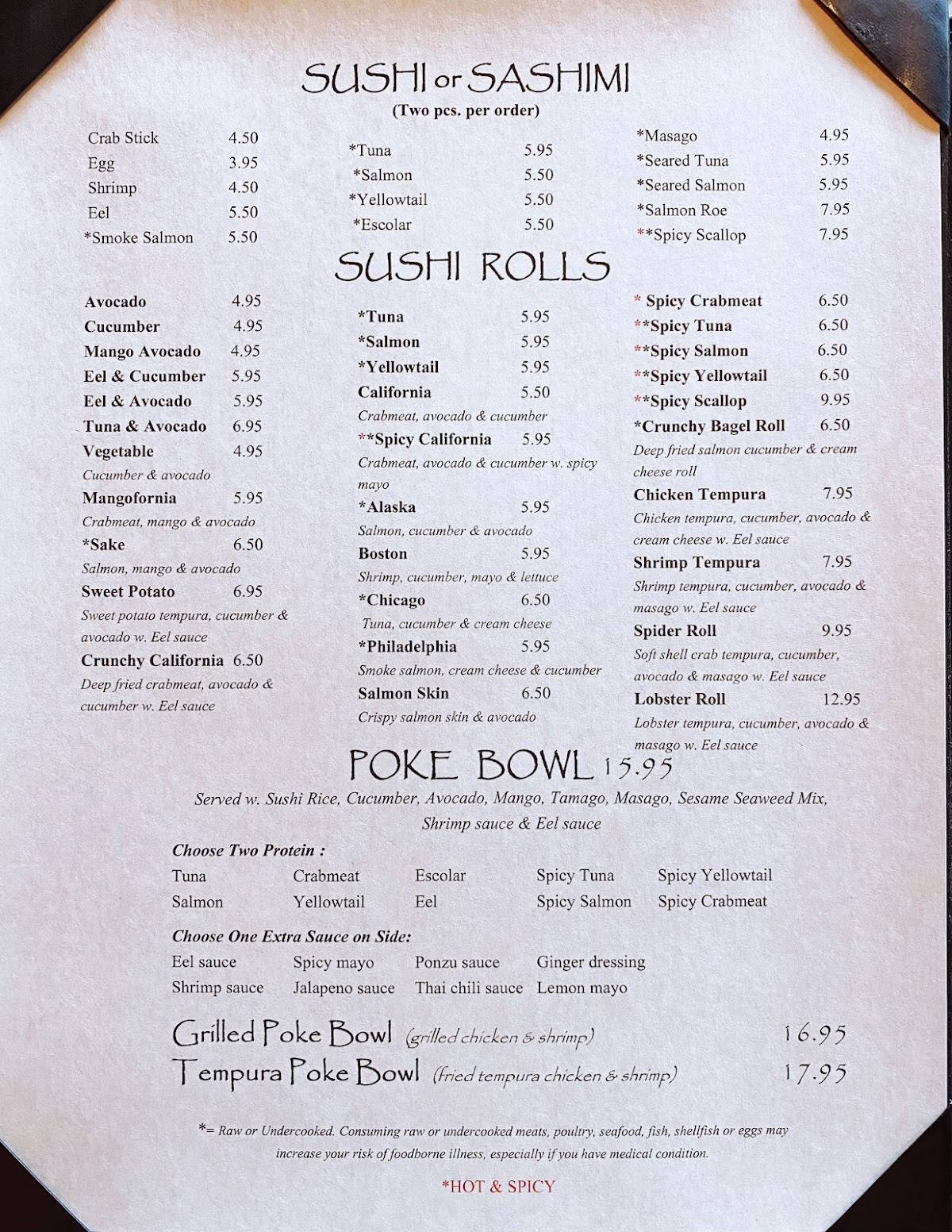 Menu at Kami Chinese Thai & Sushi restaurant, Wesley Chapel