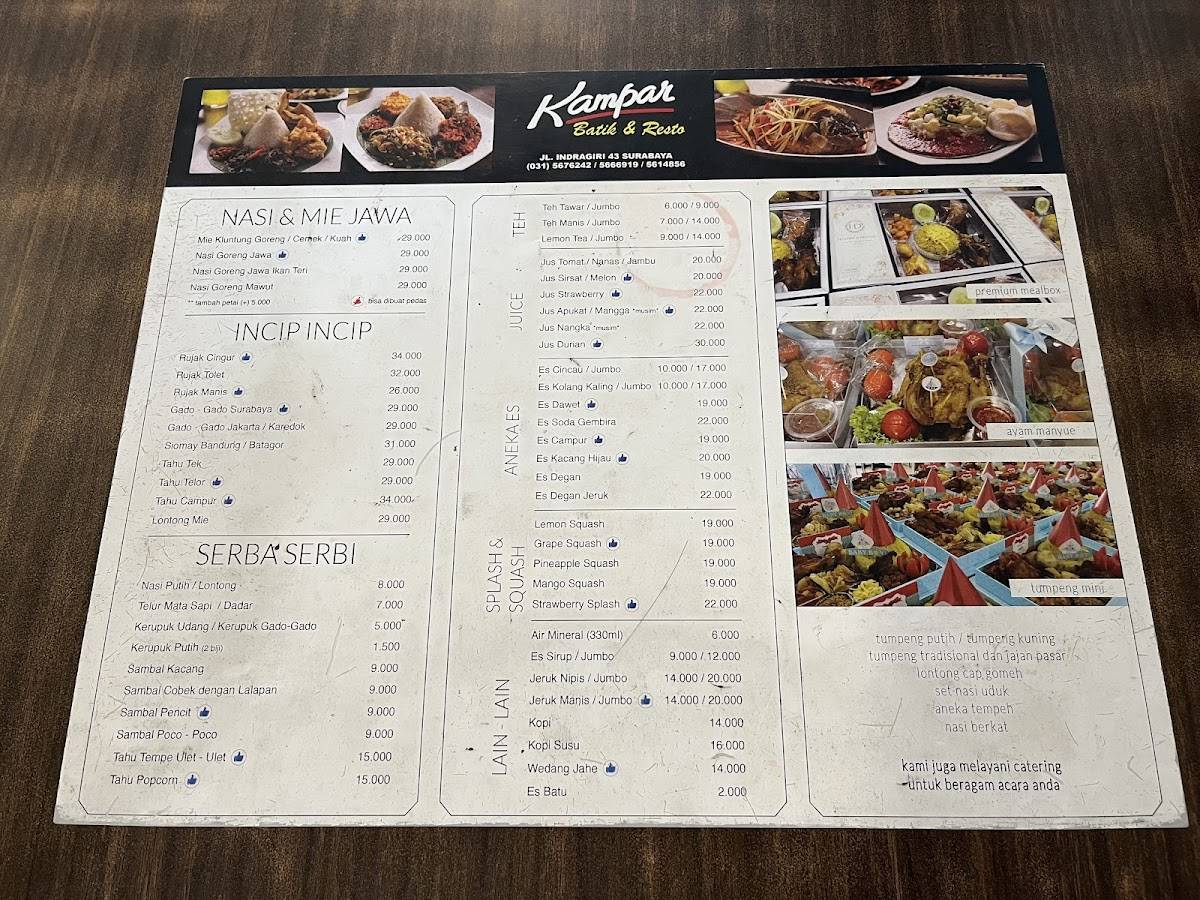 Menu at Kampar Batik and Resto restaurant, Surabaya, Jl. Indragiri No.43