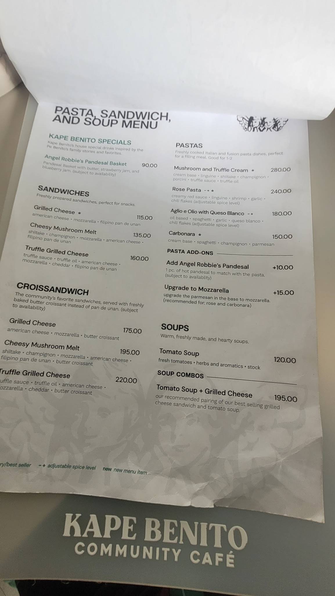 Menu at Kape Benito Community Cafe, Marikina