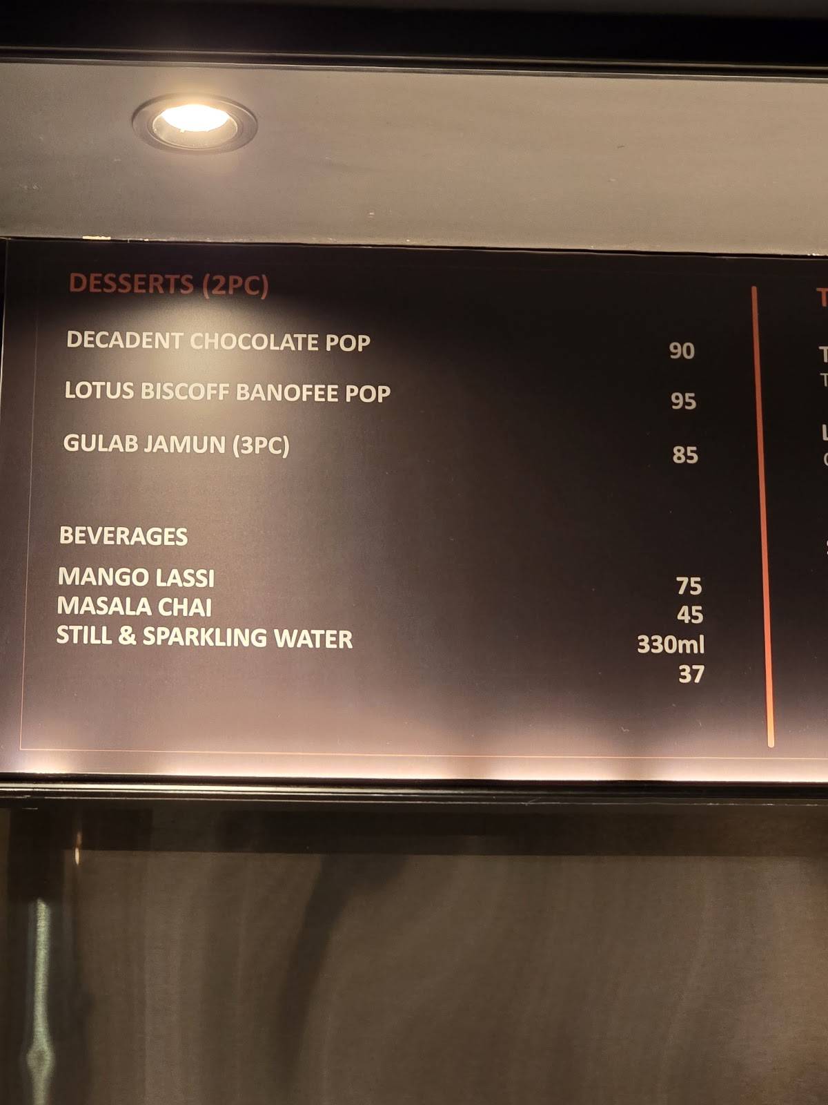 Menu at Kapoochka restaurant, Cape Town