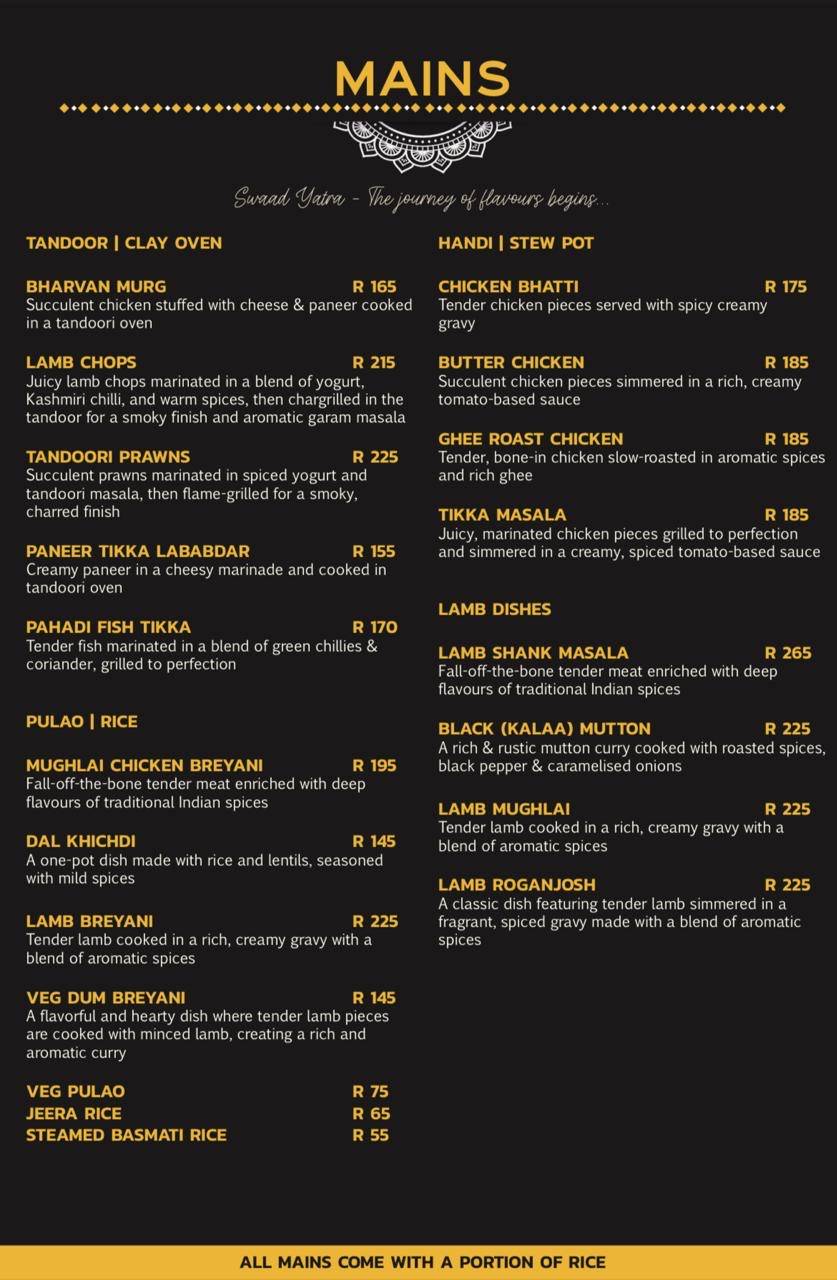 Menu at Kapoochka restaurant, Cape Town