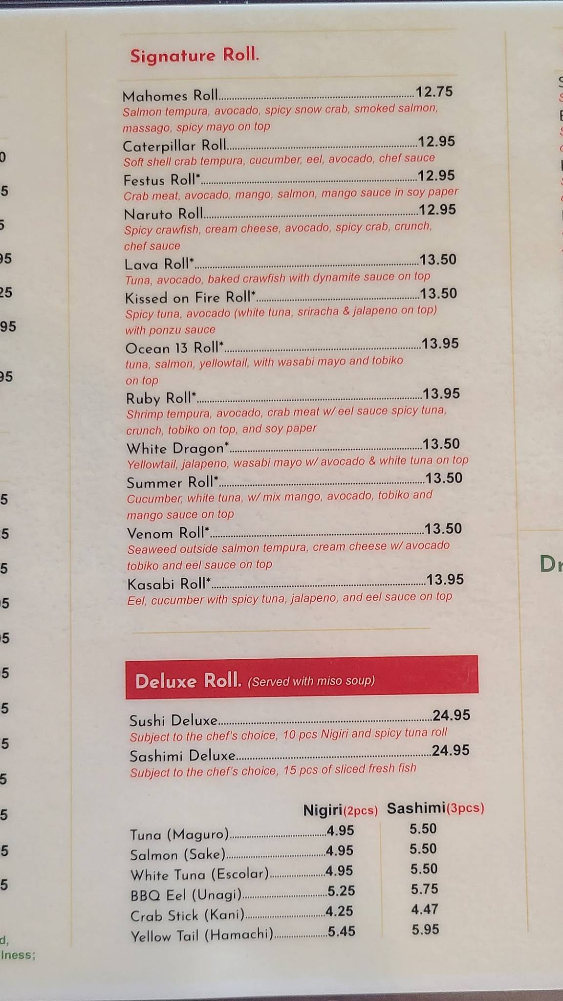 Menu at Kasabi Festus Hibachi,Sushi & Ramen restaurant, Festus