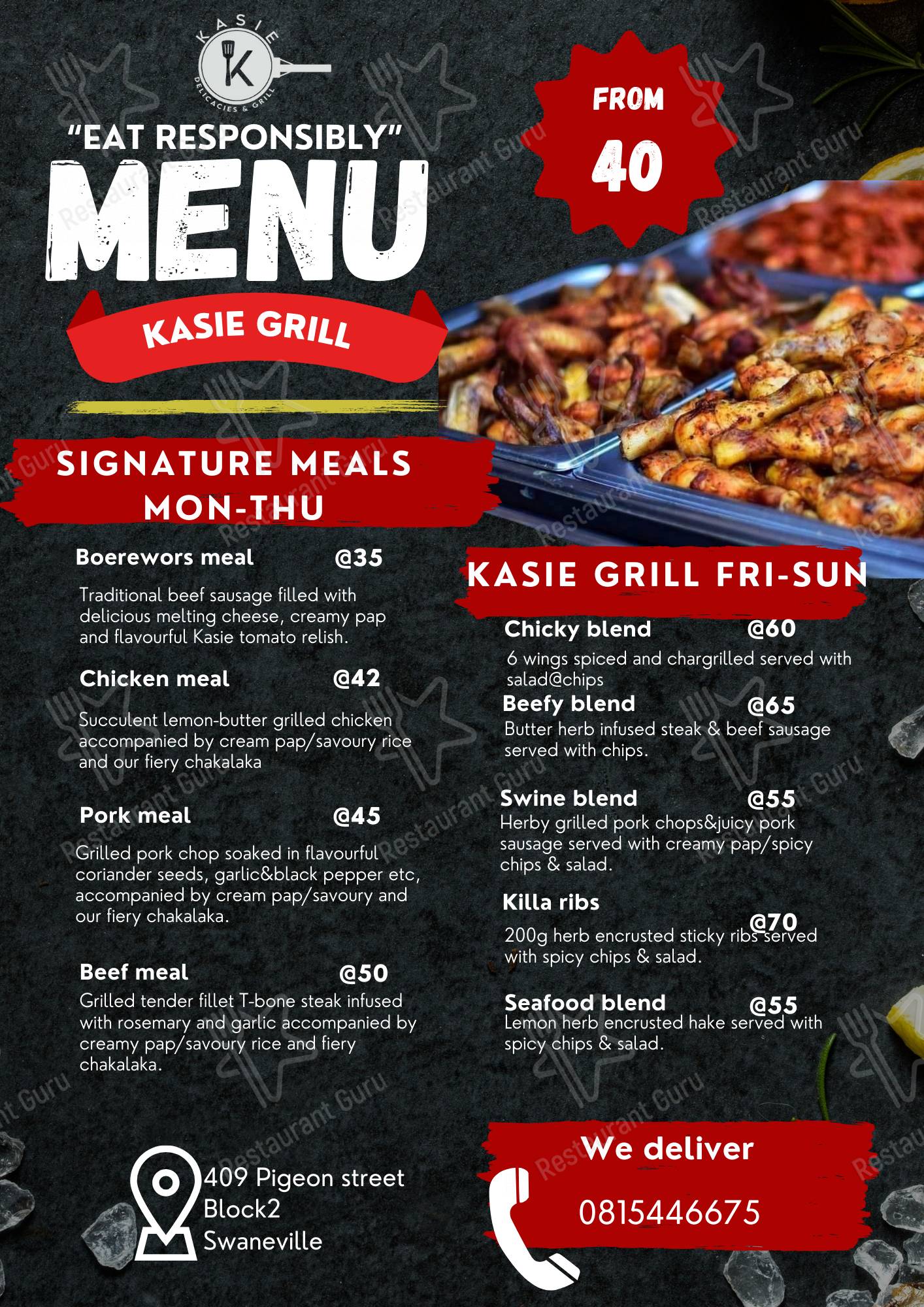 Menu at Kasie Delicacies & Grill restaurant, Krugersdorp