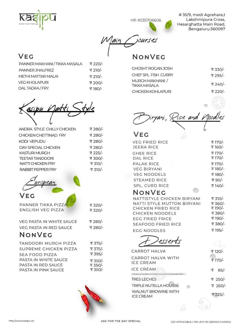Menu at Kasipu Resto-Bar, Bengaluru, #35/9