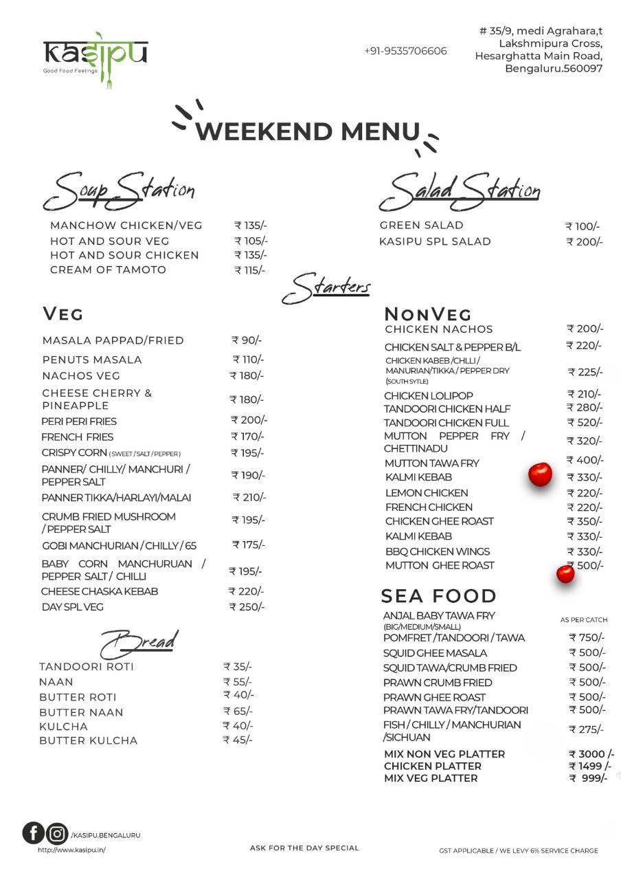 Menu at Kasipu Resto-Bar, Bengaluru, #35/9