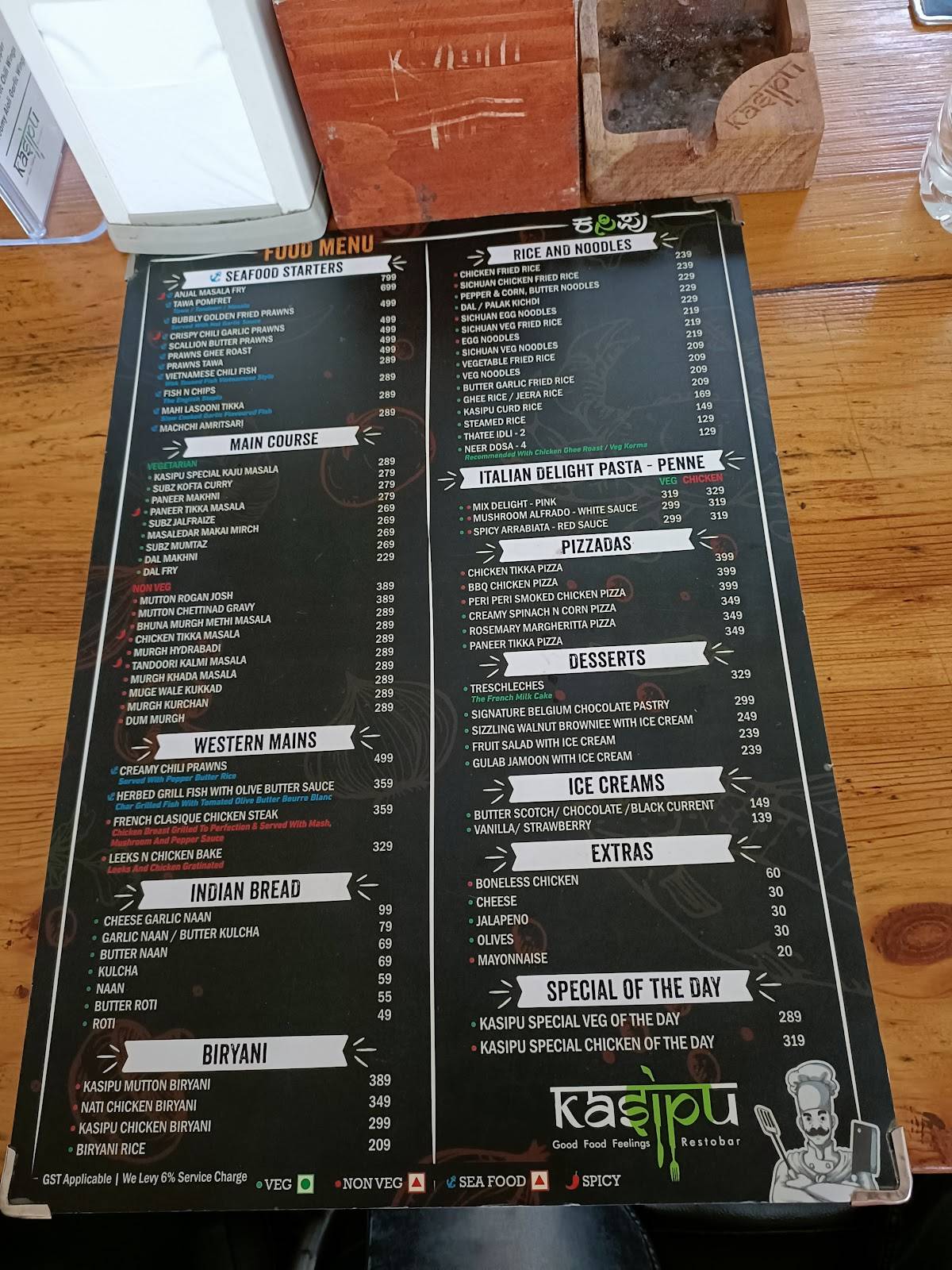 Menu at Kasipu Resto-Bar, Bengaluru