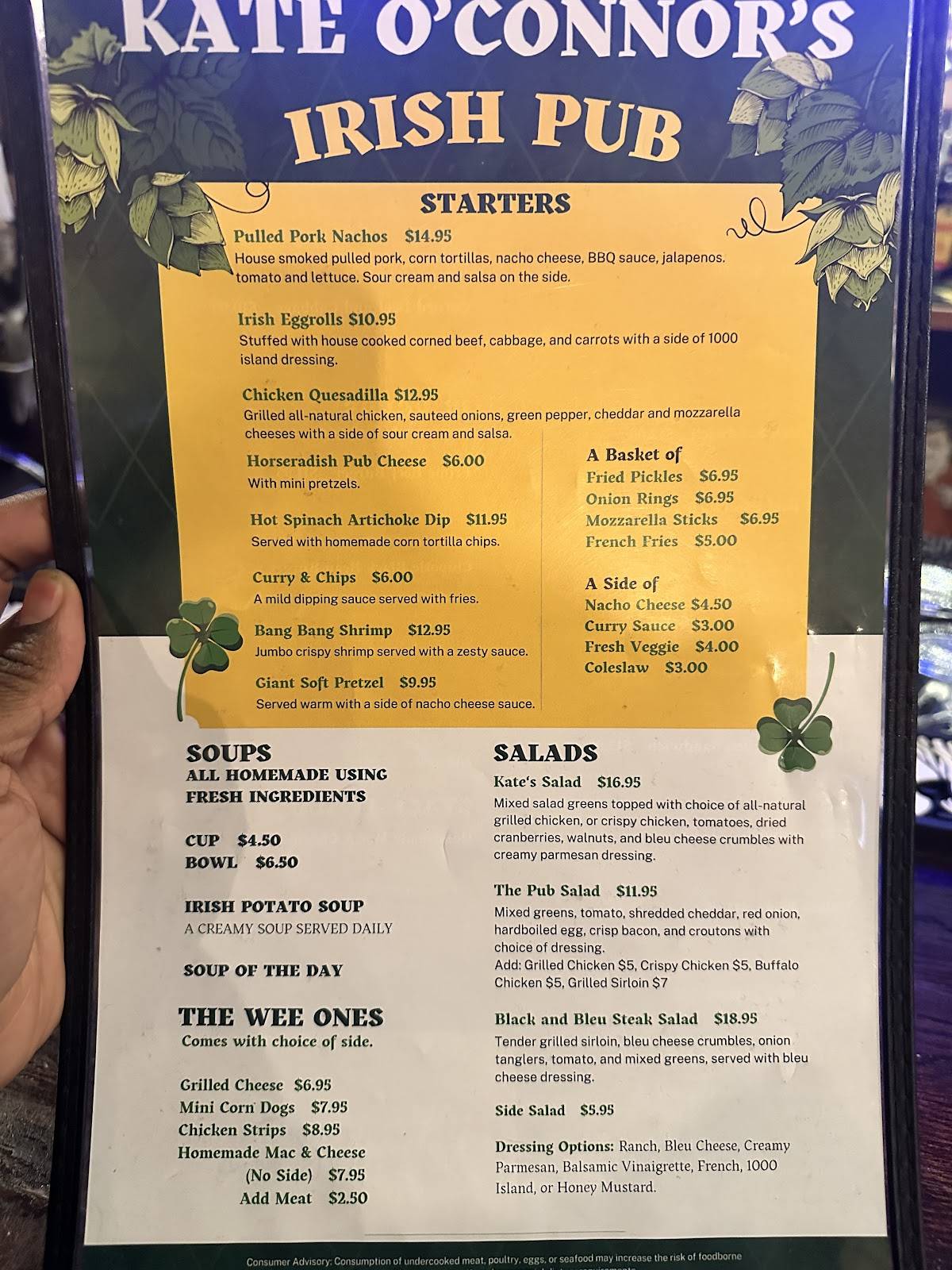 Menu at Kate O'Connor's Irish Pub, New Carlisle