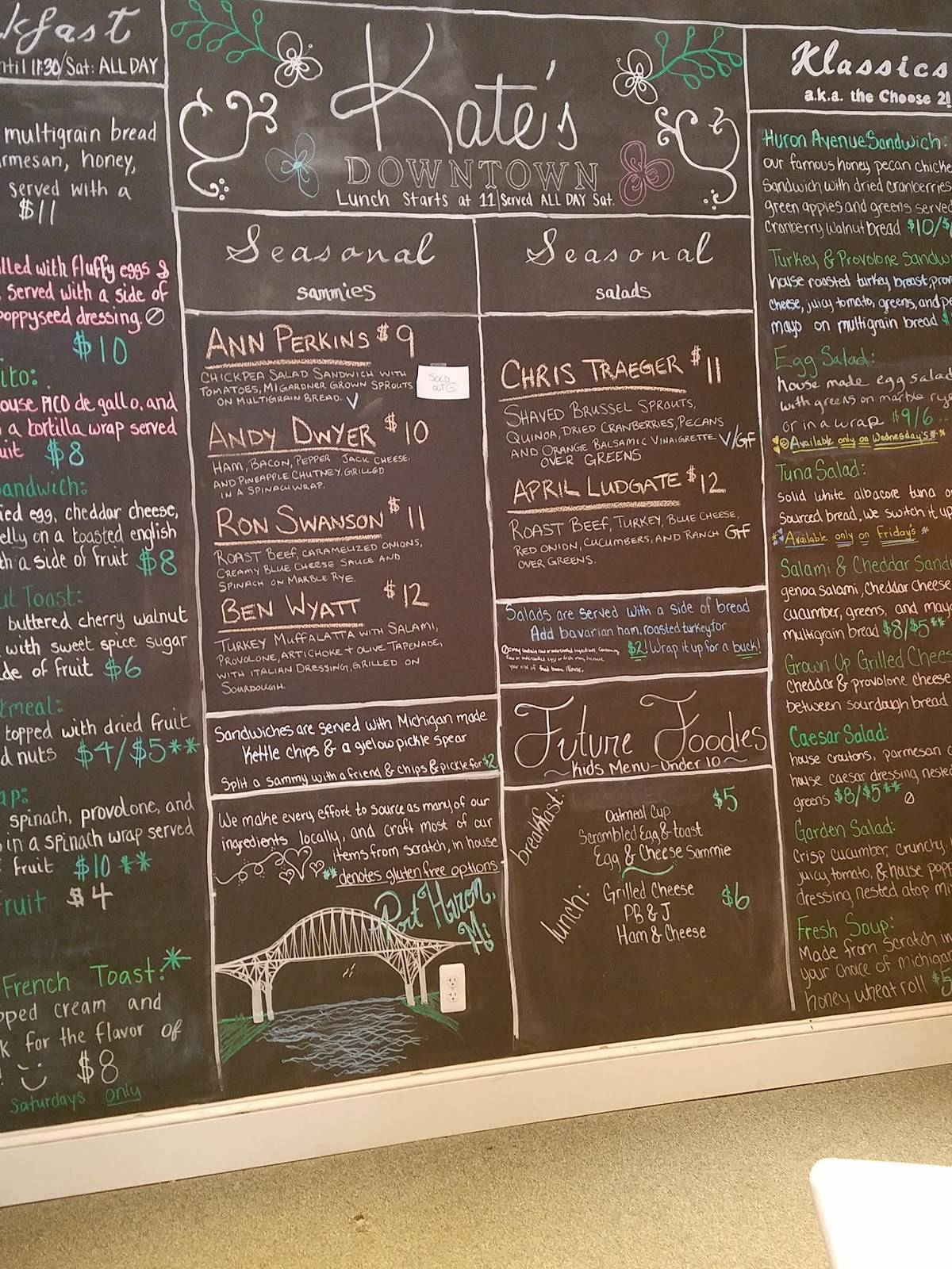 Menu at Kate's Downtown cafe, Port Huron