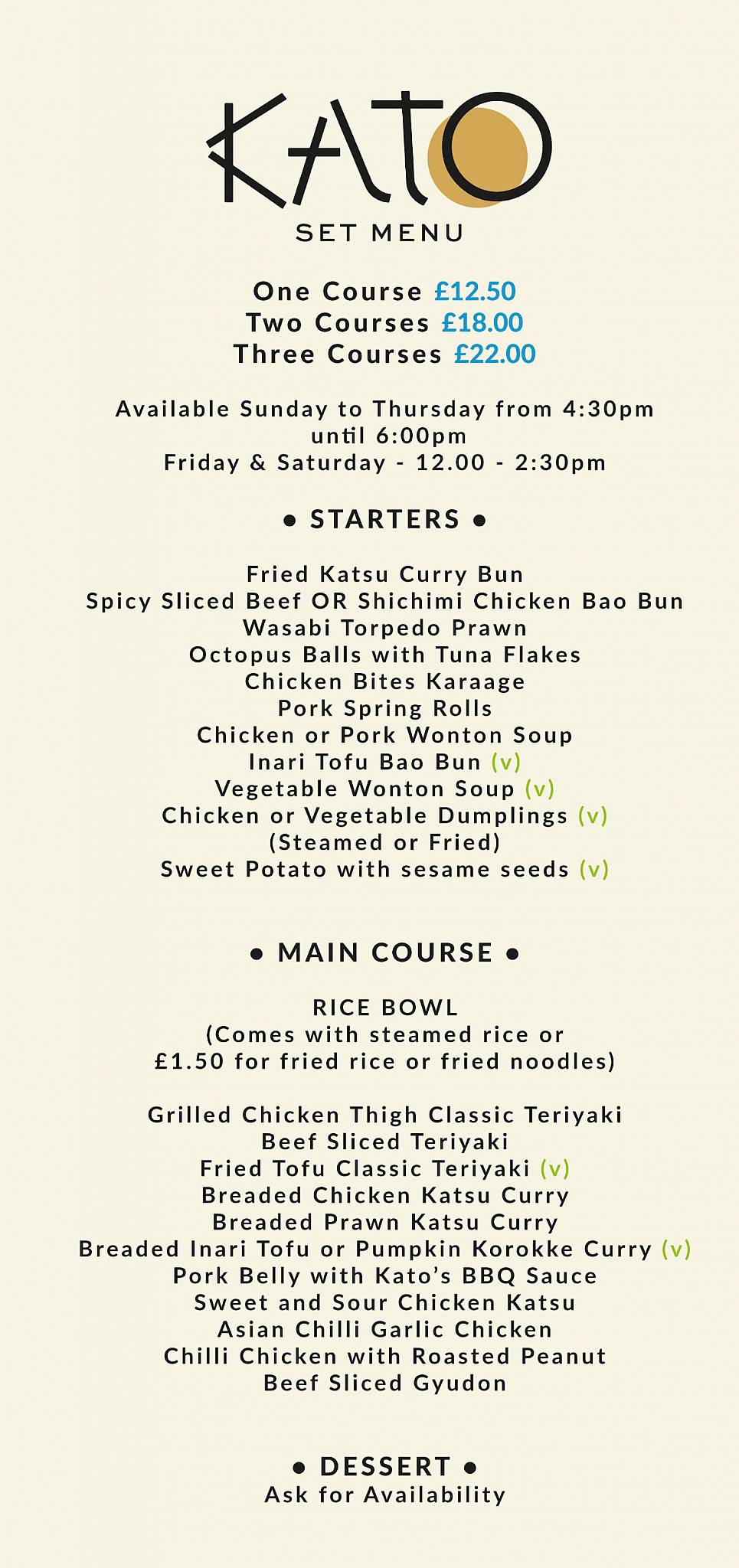 Menu at Kato Pan Asian Cuisine restaurant, Newcastle upon Tyne, 30-32 ...