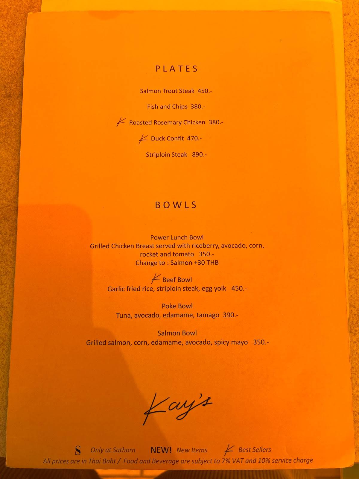 Carta del restaurante Kay's Sathorn, Bangkok