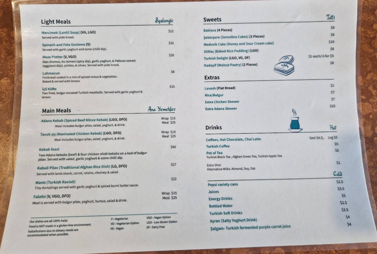 Menu at Kazan Central Asian Kitchen restaurant, Sebastopol