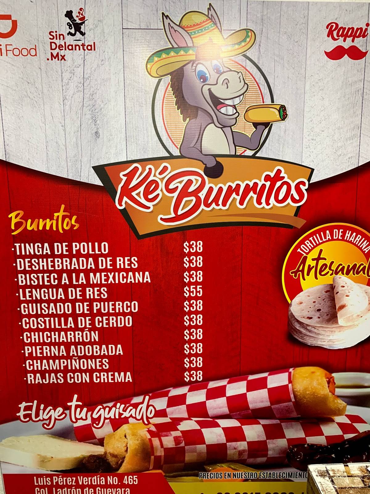 Carta del restaurante Ke Burritos, Guadalajara