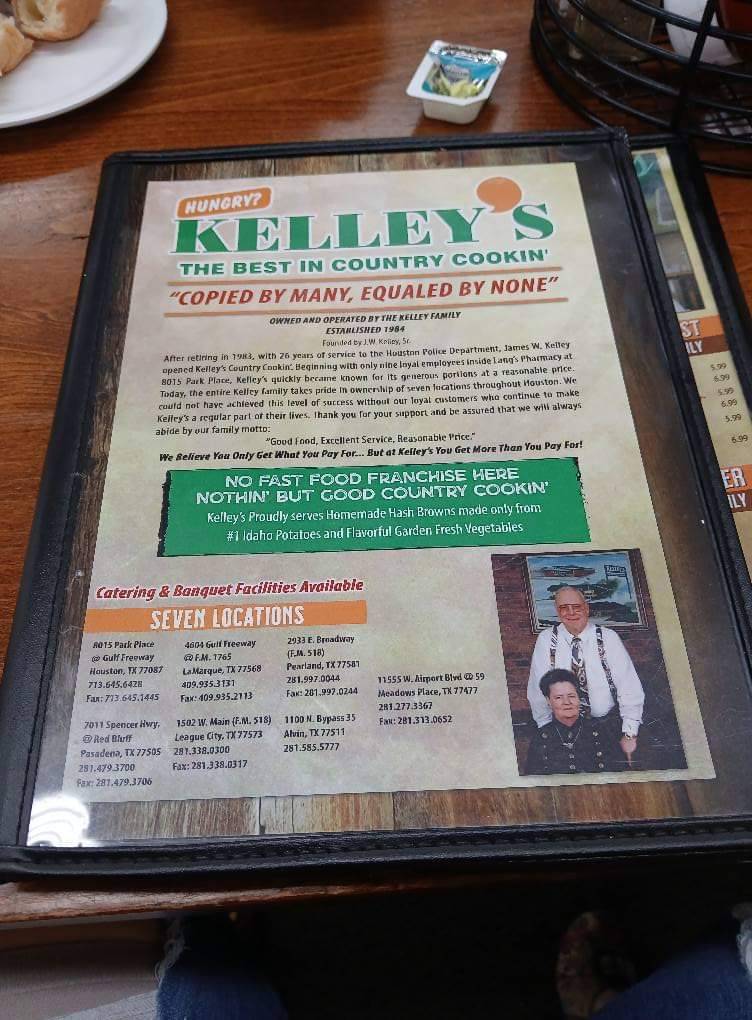 Menu at Kelley's Country Cookin’ restaurant, Houston, Park Pl Blvd