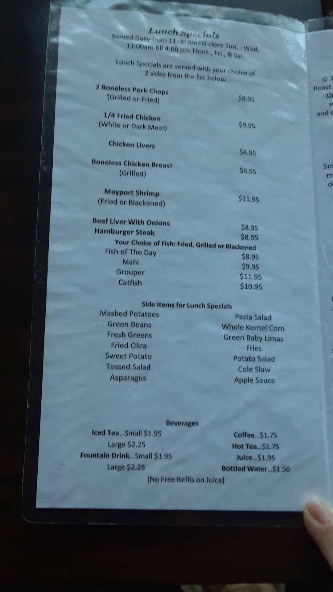 Menu at Kelly's Country kitchen restaurant, Middleburg