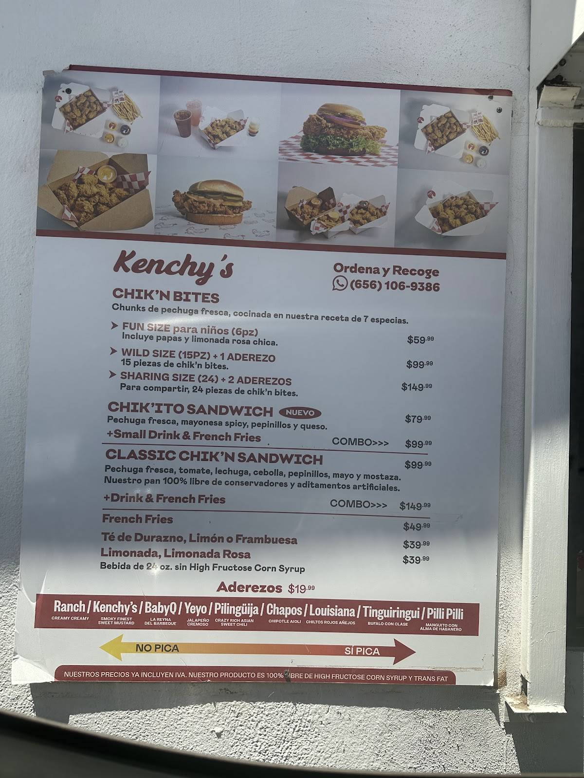 Menu at Kenchy's restaurant, Ciudad Juarez