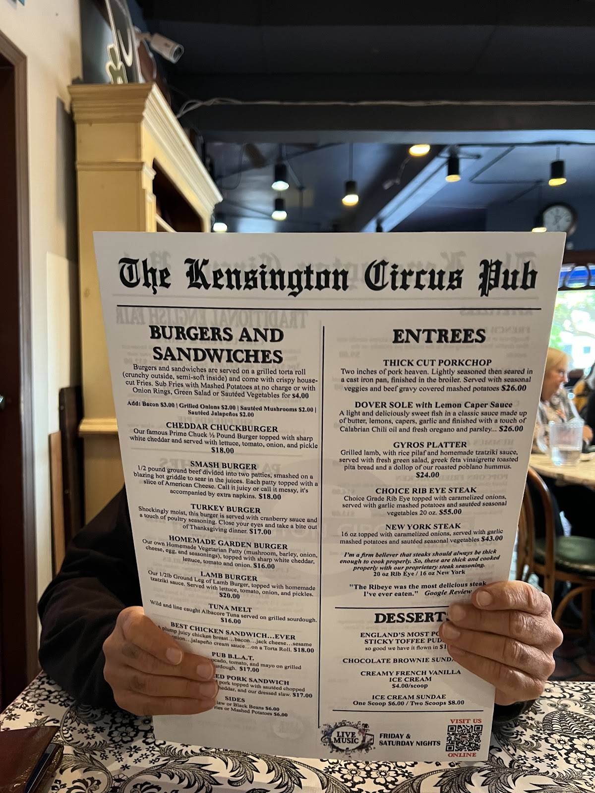 Menu at Kensington Circus Pub, Kensington