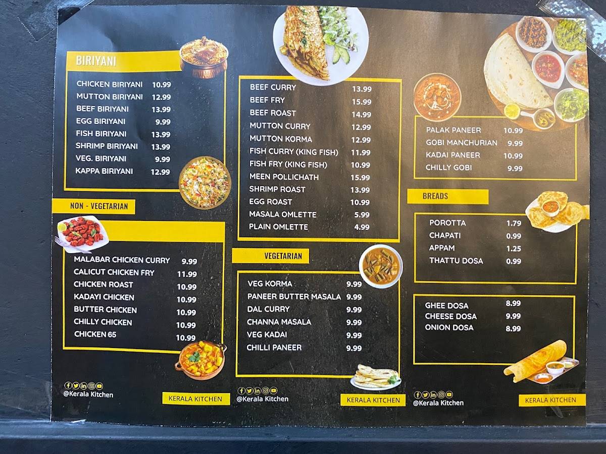 Menu at Kerala Kitchen restaurant, Toronto