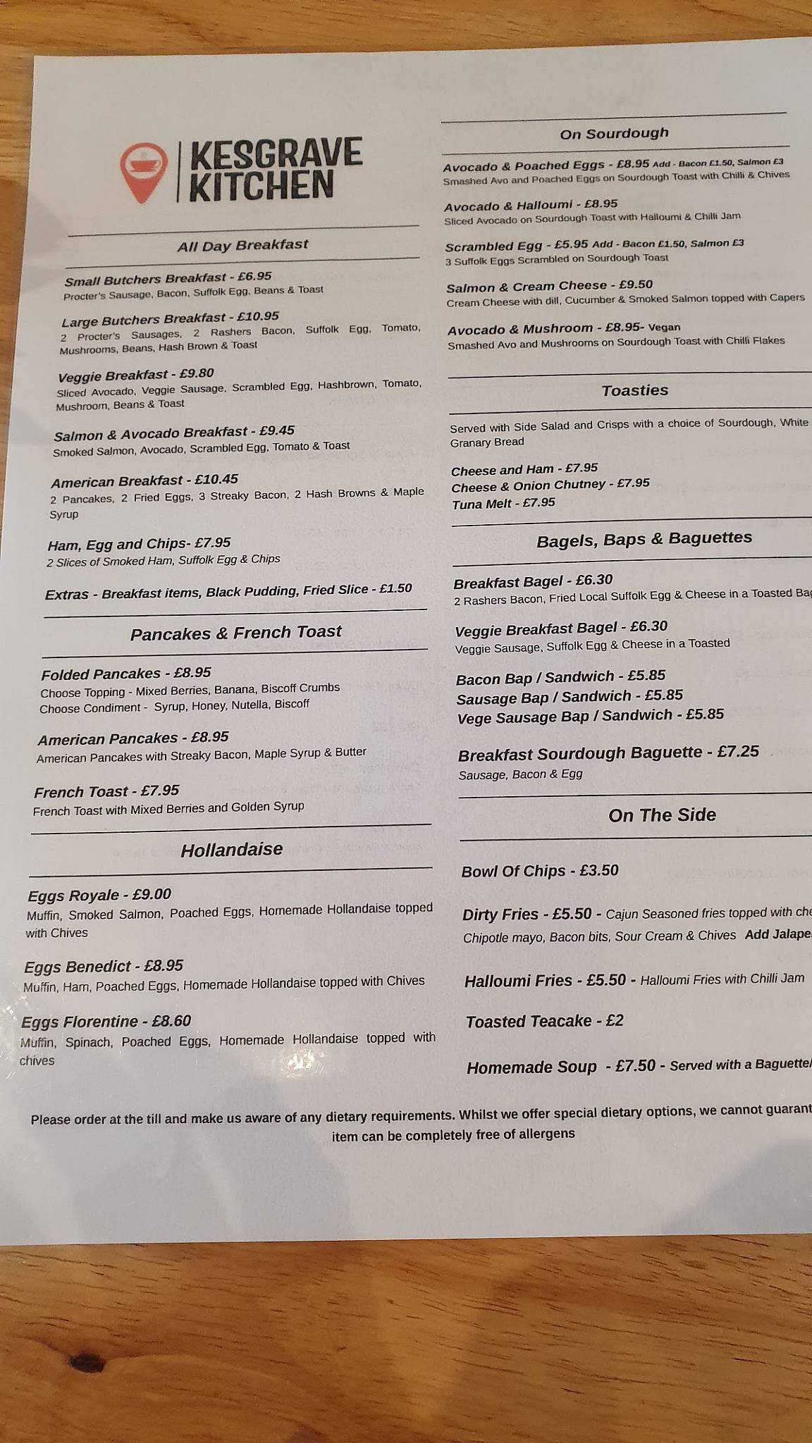 Menu at Kesgrave Kitchen cafe, Ipswich