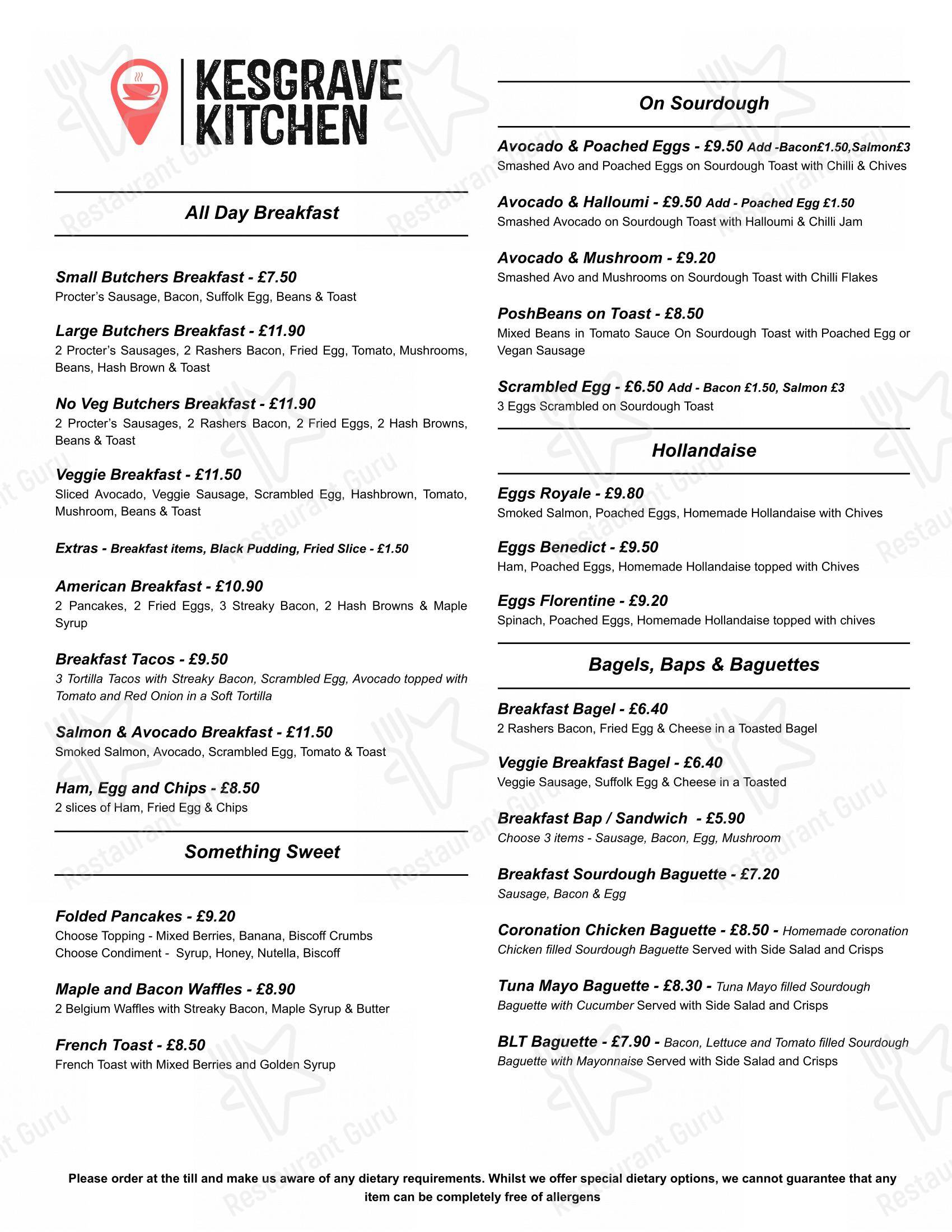 Menu at Kesgrave Kitchen cafe, Ipswich