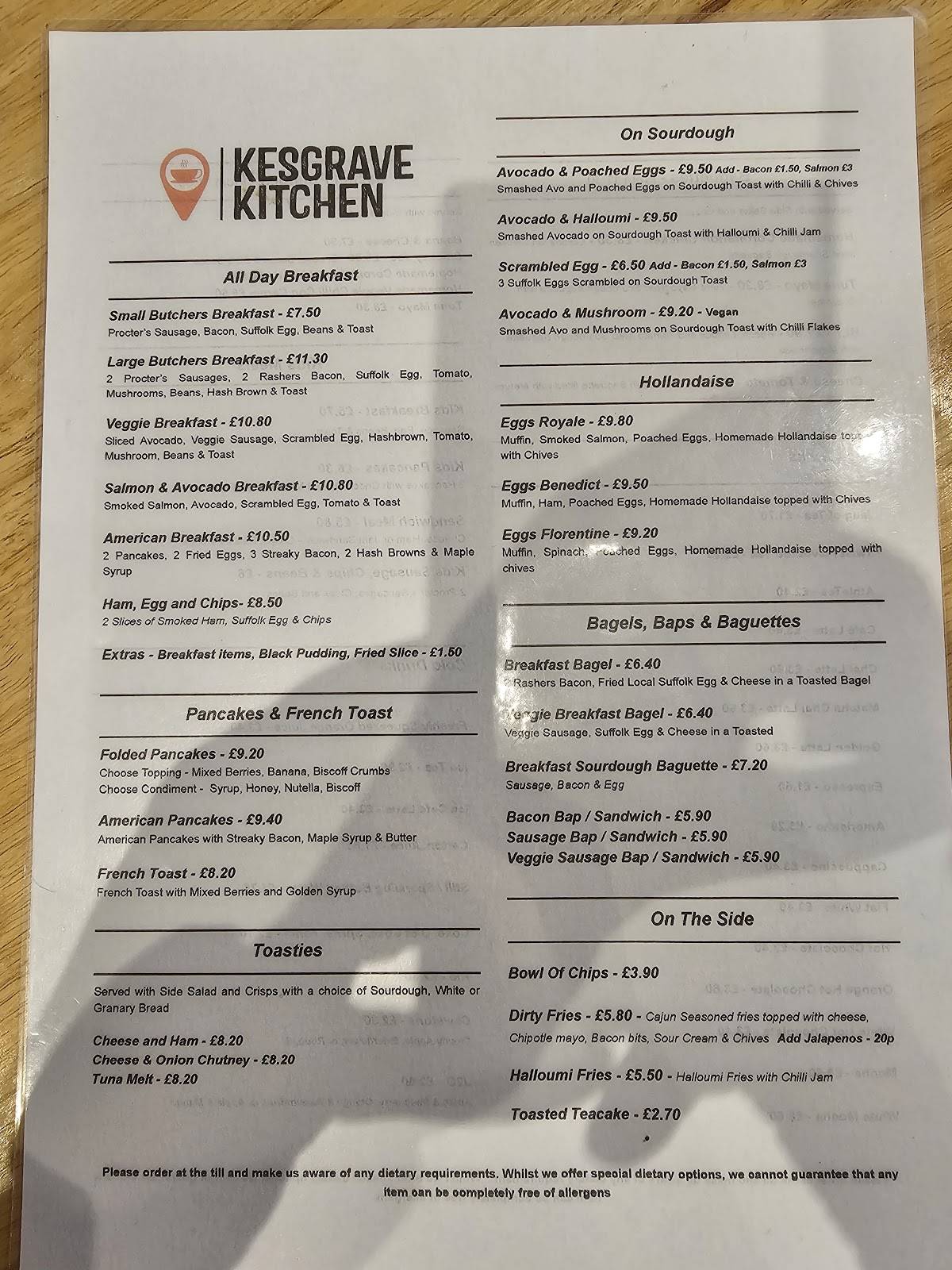 Menu at Kesgrave Kitchen cafe, Ipswich