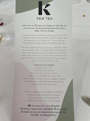 Menu at Kew Dining restaurant, Erina Heights, 414 Central Coast Hwy