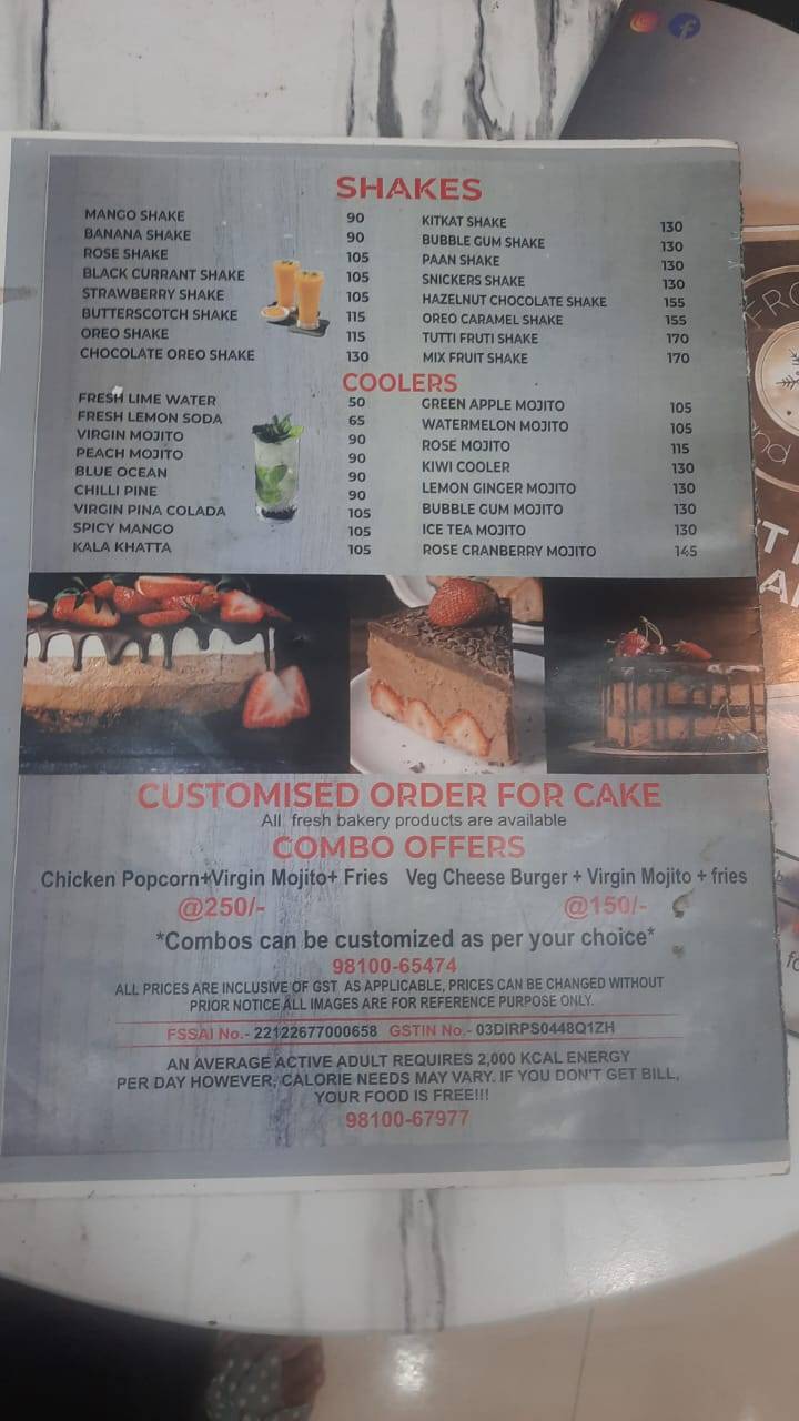 Menu at Frost me cafe, Kharar