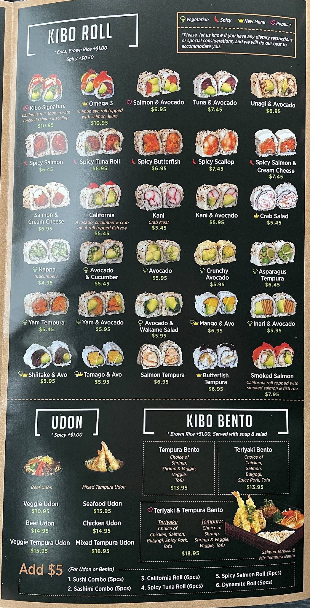 Kibo sushi menu store