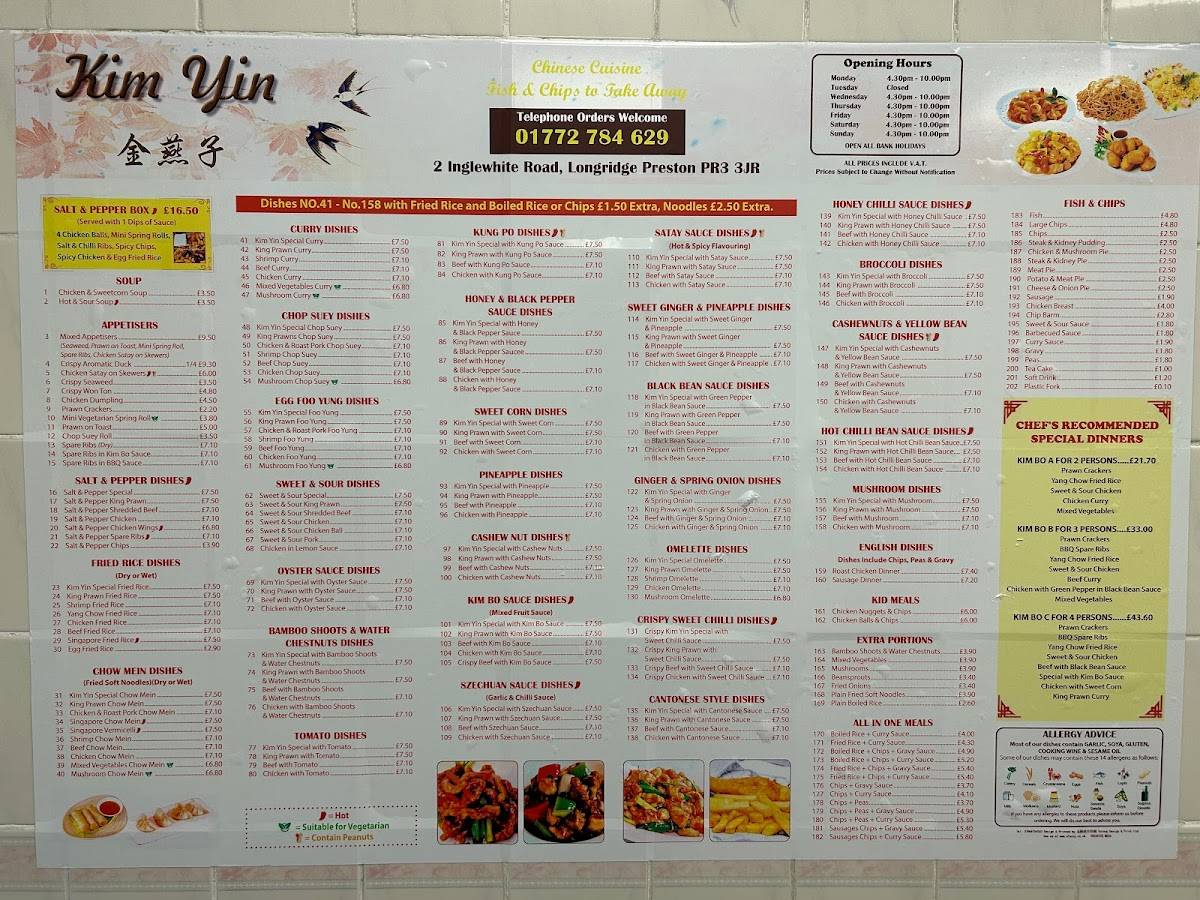 Menu at Kim-Yin fast food, Preston, 2 Inglewhite Rd