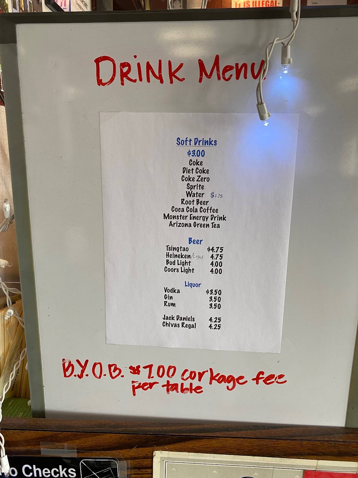 Menu at Kin Wah Chop Suey restaurant, Kaneohe