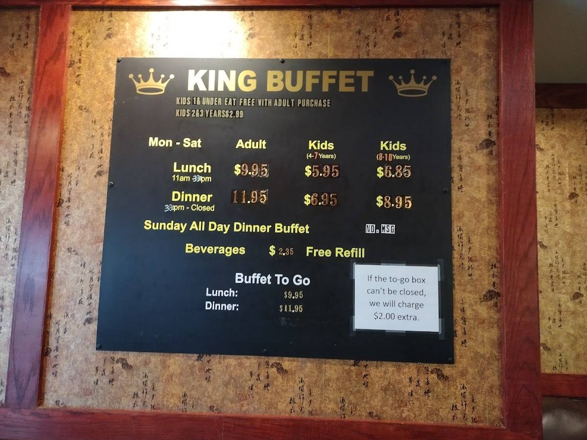 Menu at King Buffet restaurant, Palestine