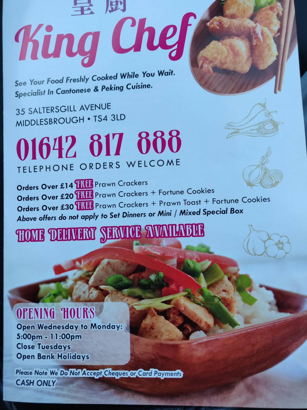Menu at King Chef fast food, Middlesbrough