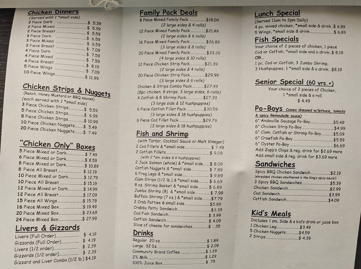 Menu at King Edwards restaurant, Crestwood