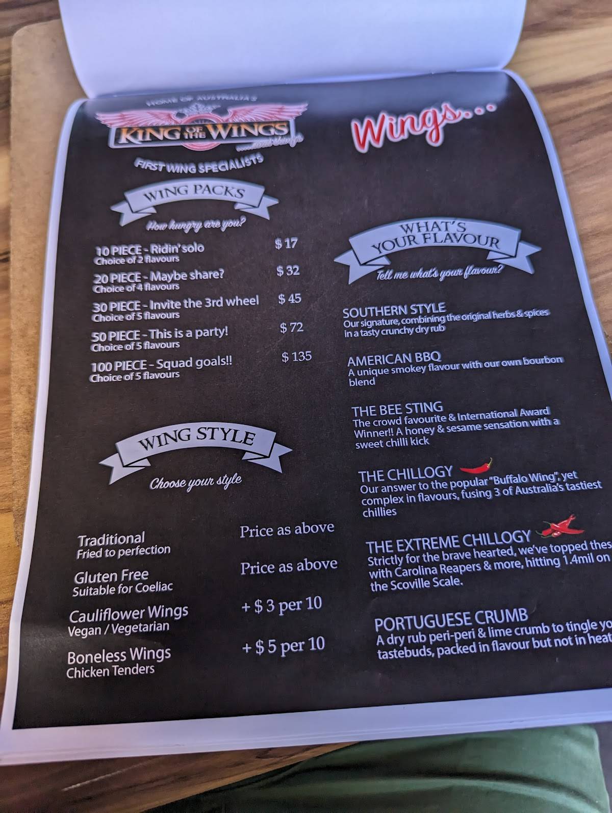 Menu at King Of The Wings restaurant, Stafford, 1/240 Stafford Rd