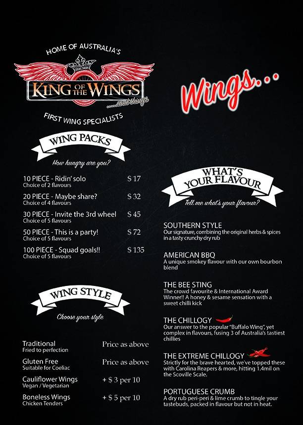 Menu at King Of The Wings restaurant, Stafford, 1/240 Stafford Rd