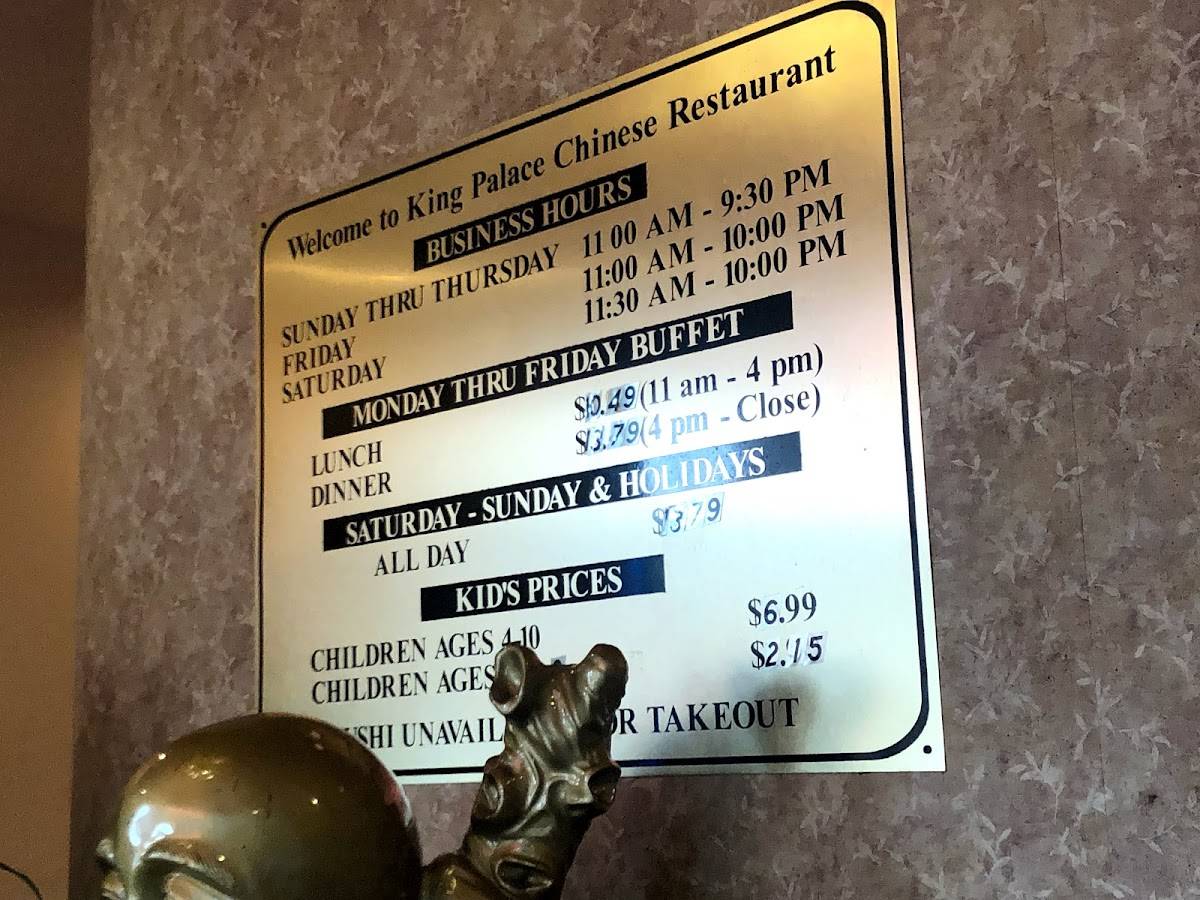Menu at King Palace Super Chinese Buffet restaurant, Houston, Tomball Pkwy