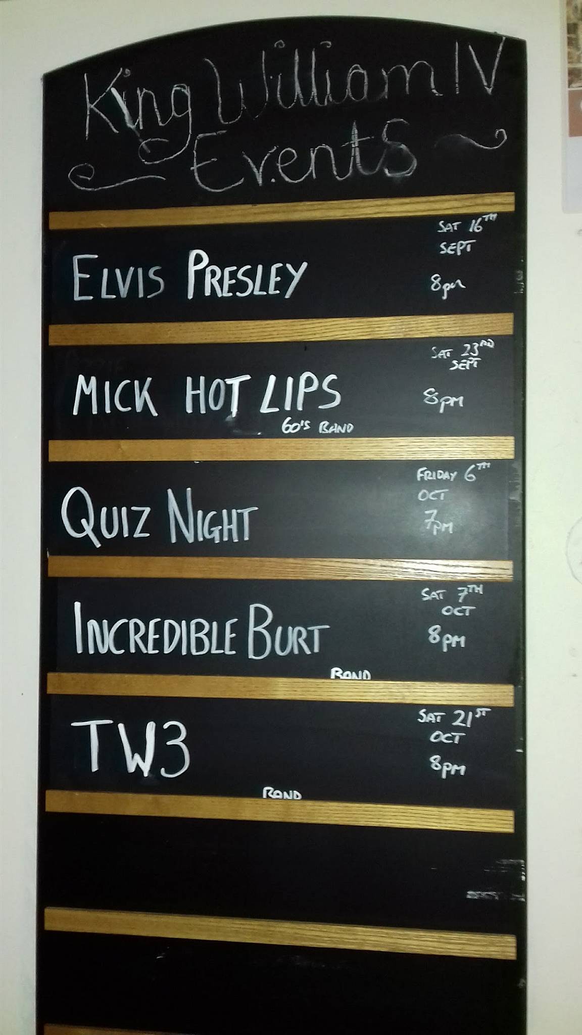 Menu at King William IV restaurant, Pembury