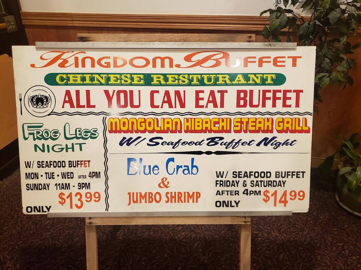 Menu at Kingdom Buffet restaurant, Elizabethtown