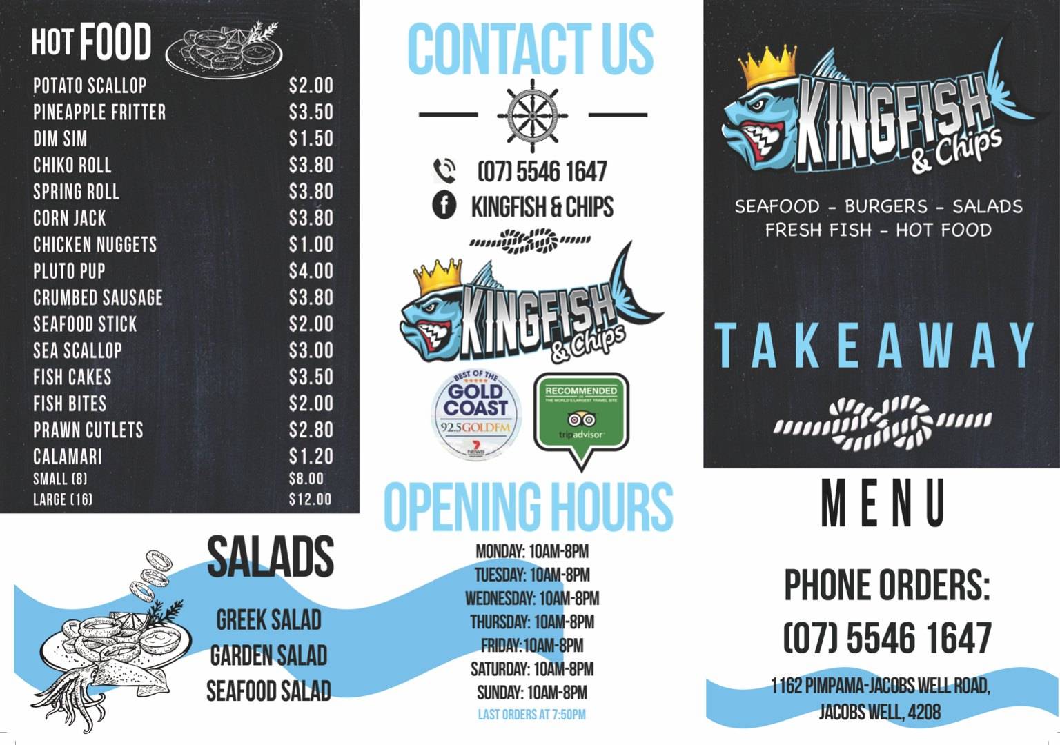 Menu at Kingfish & Chips fast food, Jacobs Well, Pimpama Jacobs Well Rd