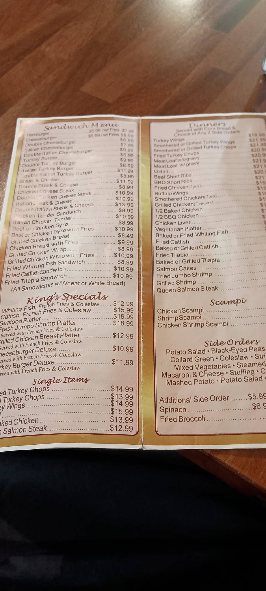 Menu at King's #1 Family Restaurant “Original Kings”, Newark, 361 Lyons Ave