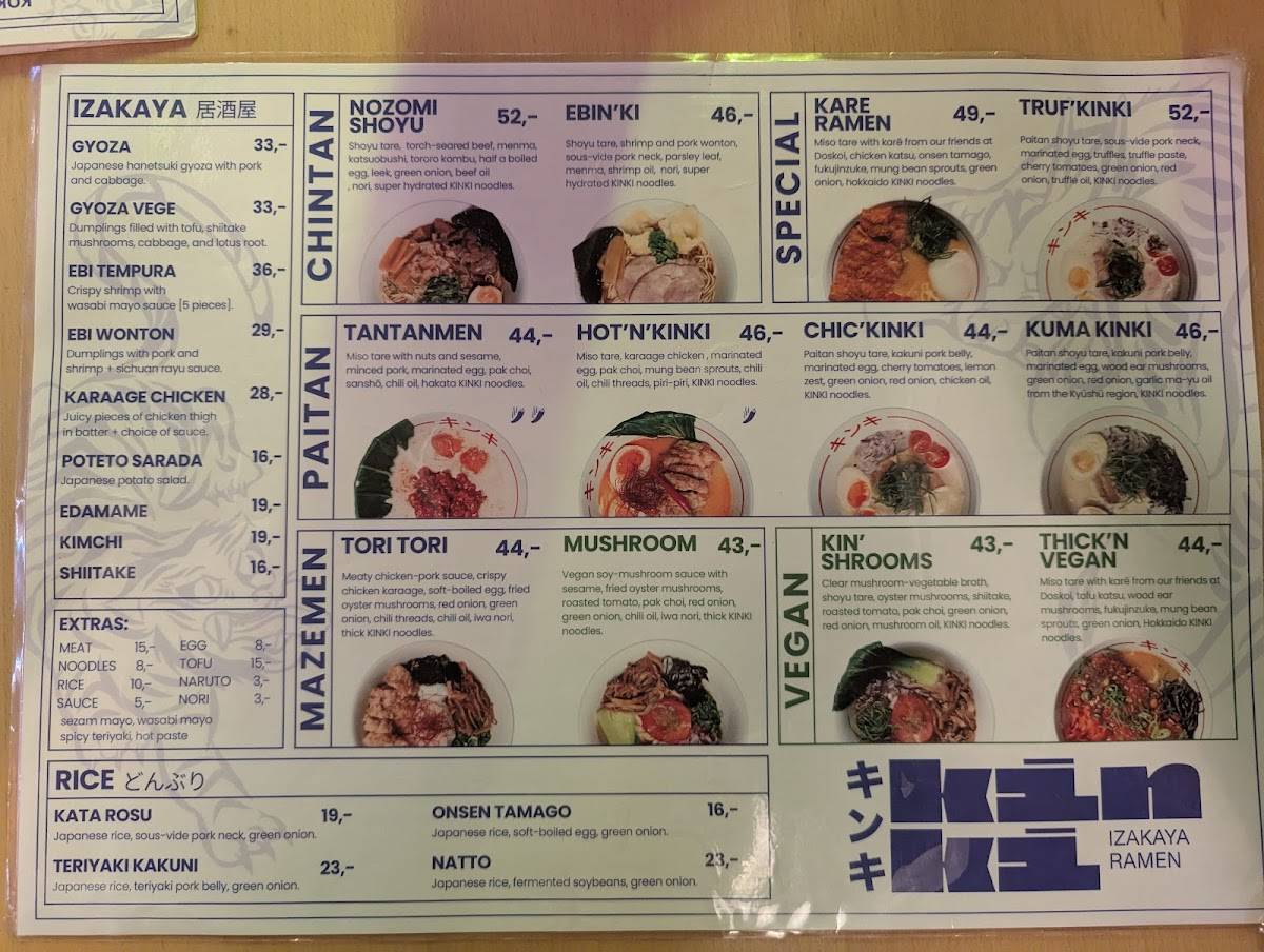 Menu at Kinki Ramen restaurant, Kraków, Marszałka Józefa Piłsudskiego 1
