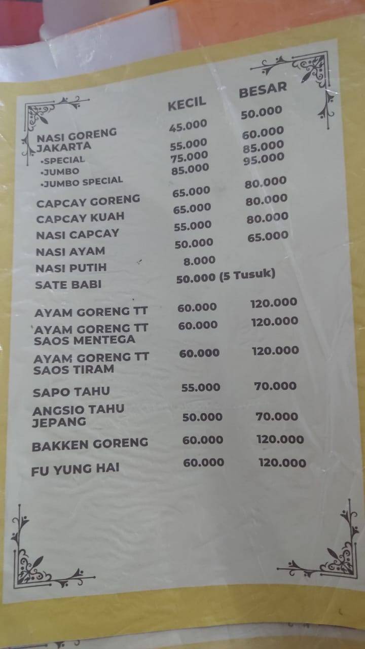 Menu at Kios Ming restaurant, Makassar