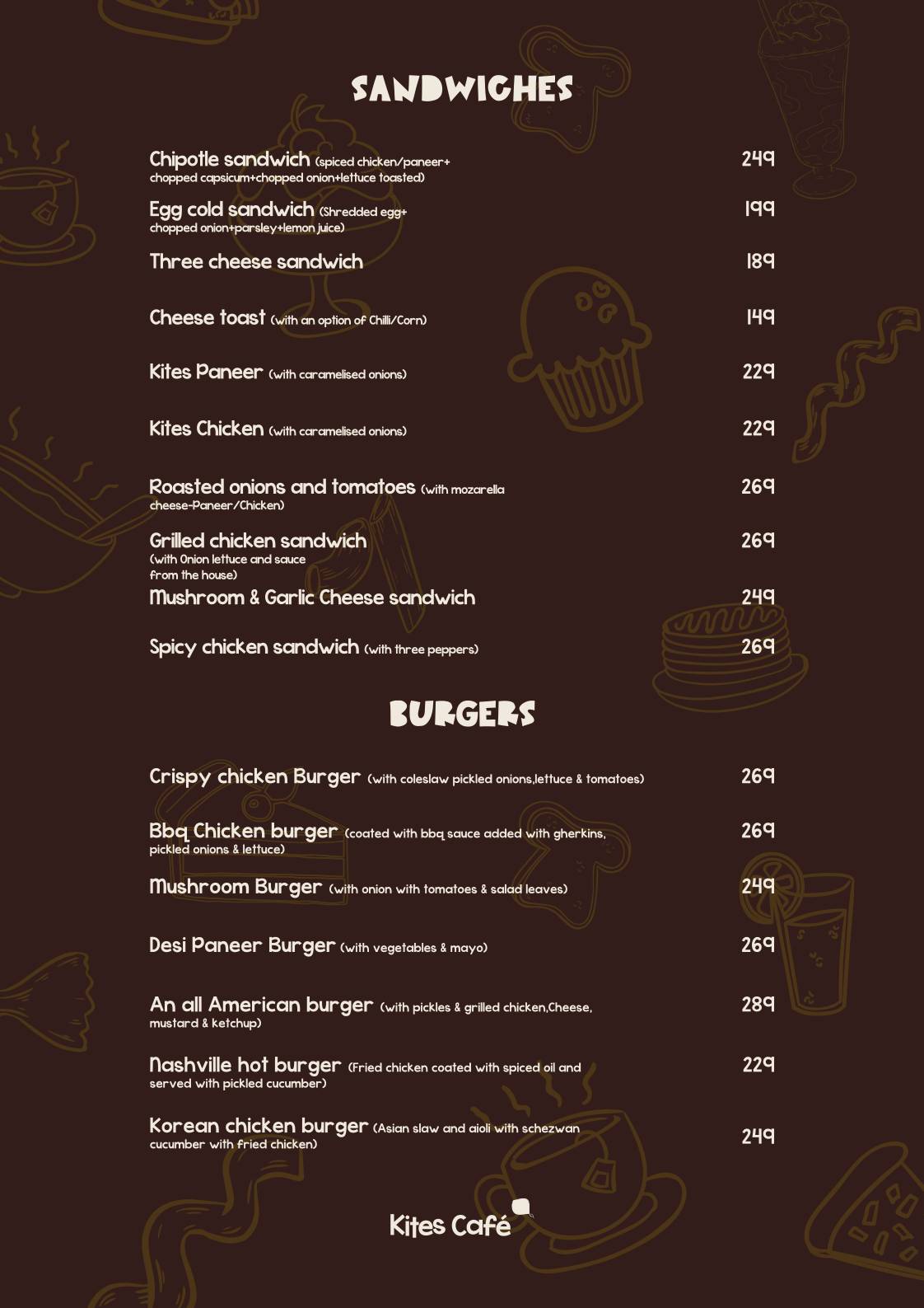Menu at Kites Cafe, Coimbatore, No 94