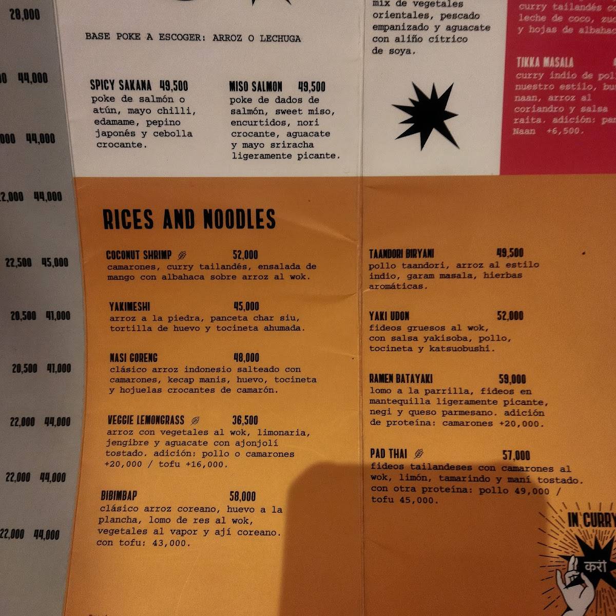 Carta del restaurante Ko Asian Kitchen, Bogotá